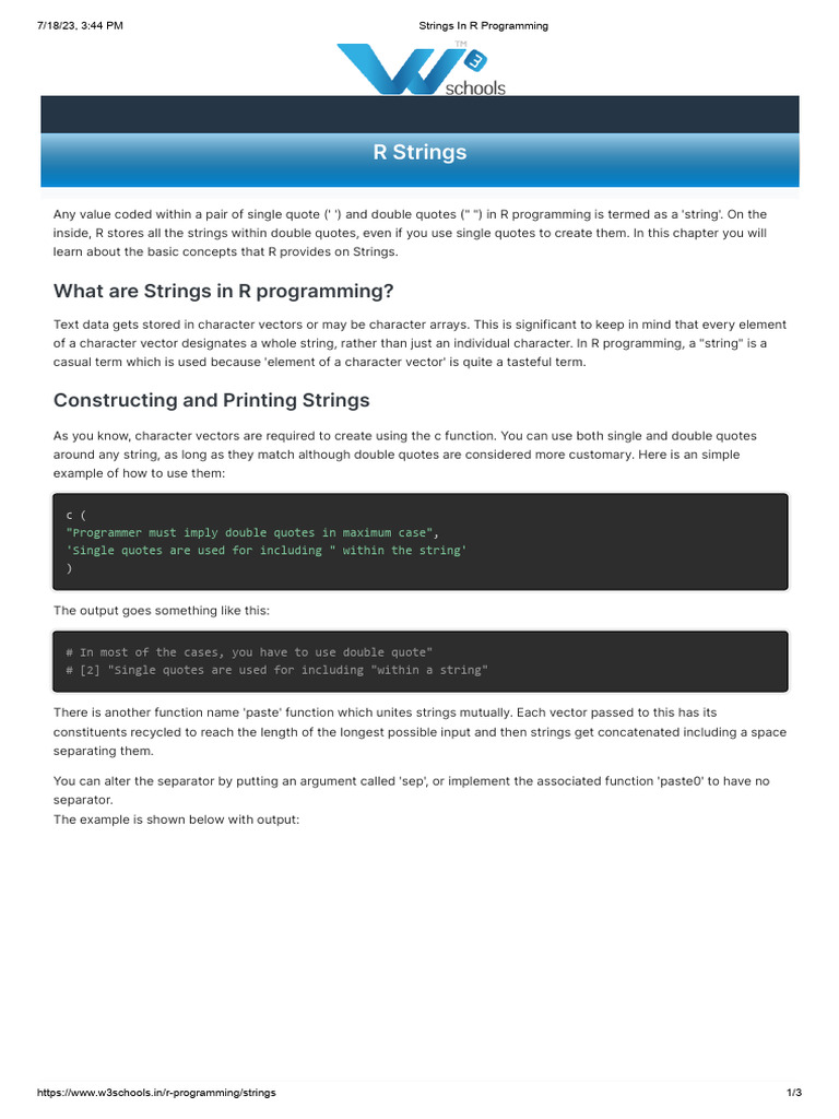 Strings in R Programming | PDF