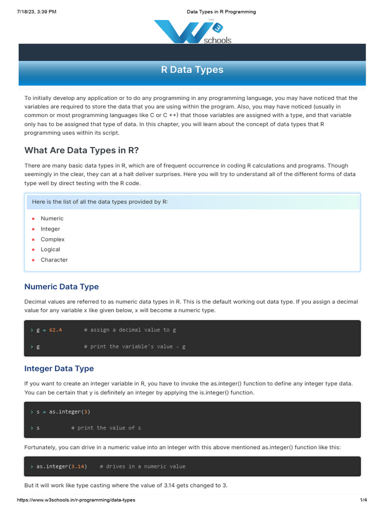 Data Types in R Programming | PDF