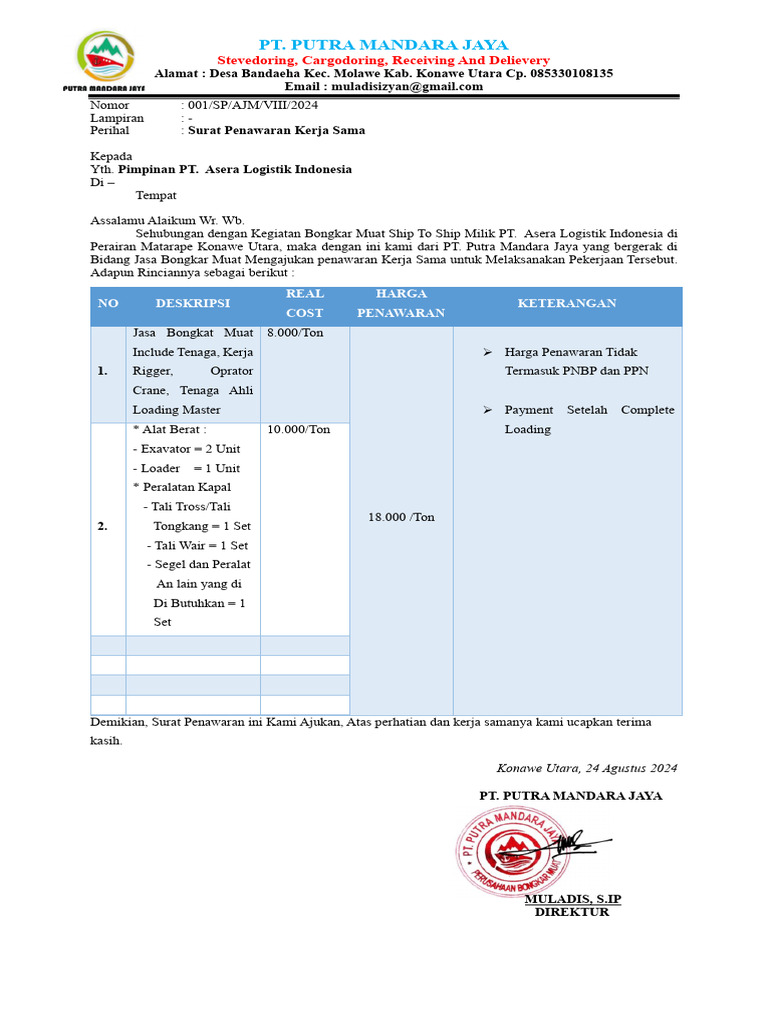 Penawaran PT PMJ - PT Ali | PDF