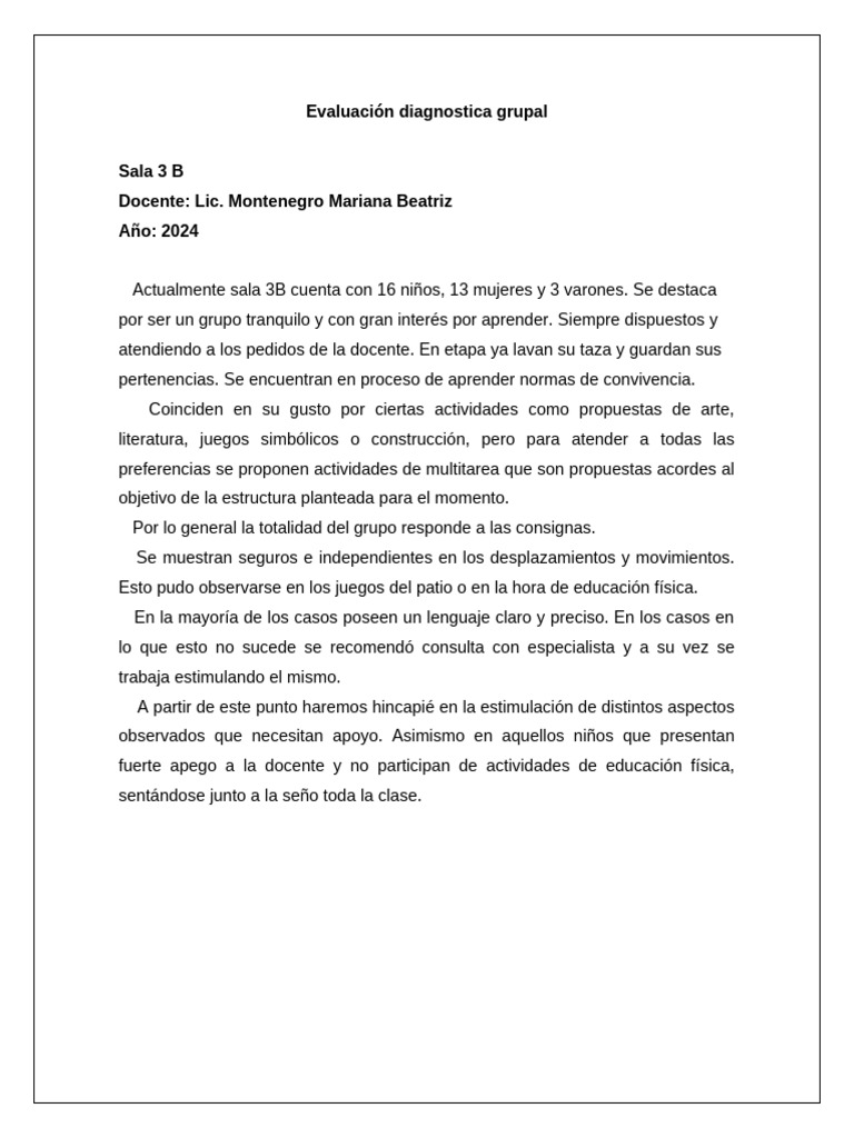 Evaluación Grupal Diagnostica Grupal | PDF Evaluación Grupal Diagnostica Grupal | PDF
