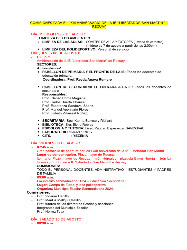 Comisiones Aniversario 2024. SOCIALIZADO | PDF