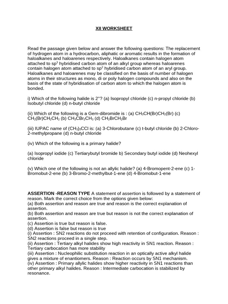 Xii Worksheet | PDF