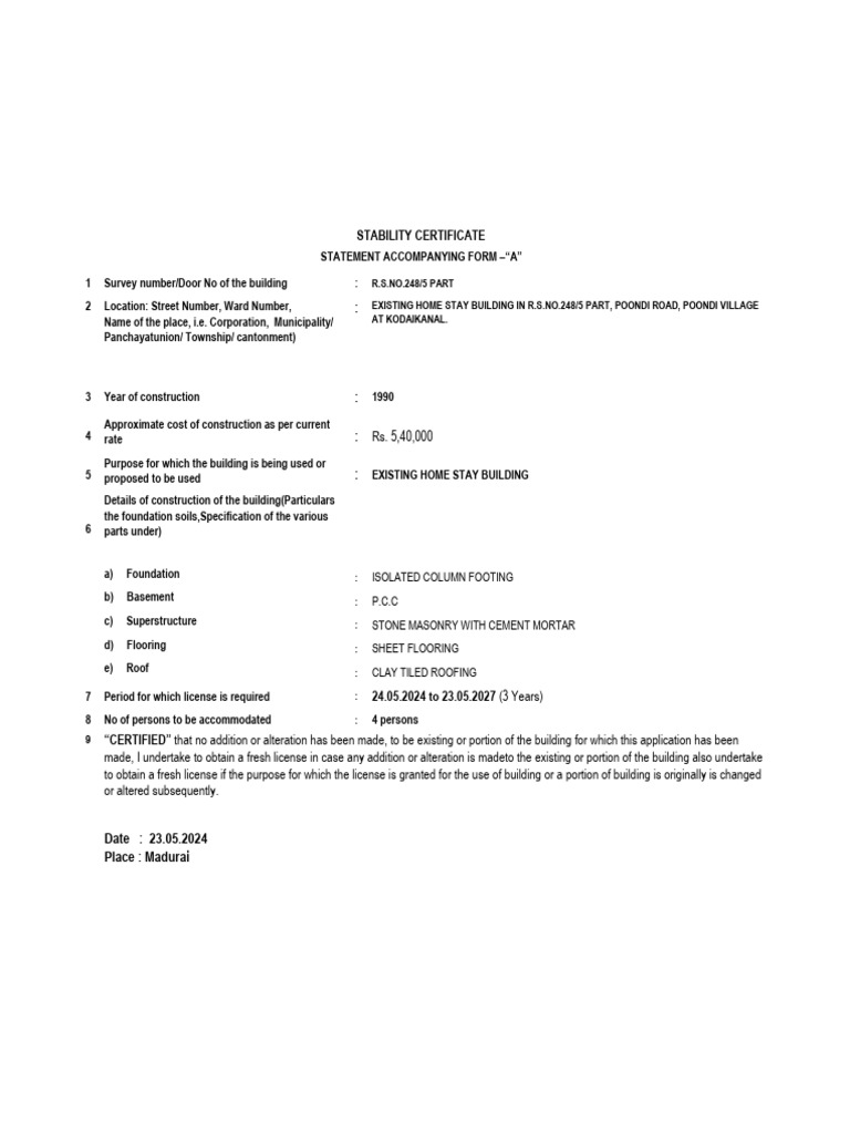 STABILITY CERTIFICATE | PDF
