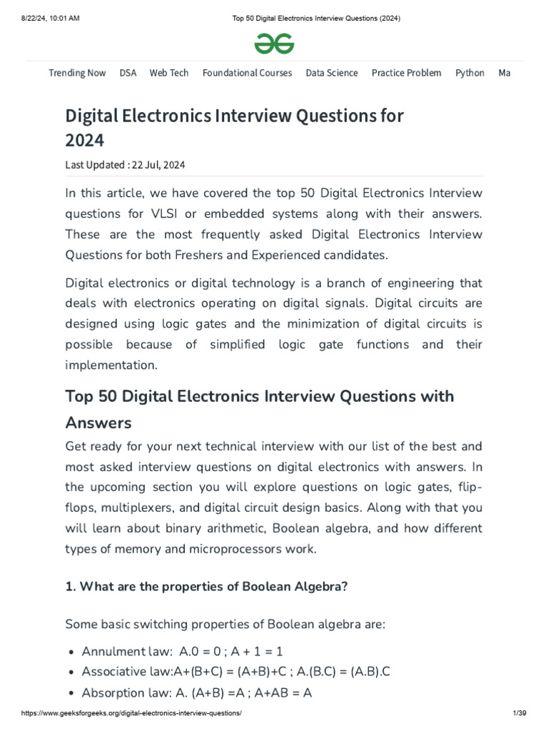 Top 50 Digital Electronics Interview Questions (2024) | PDF