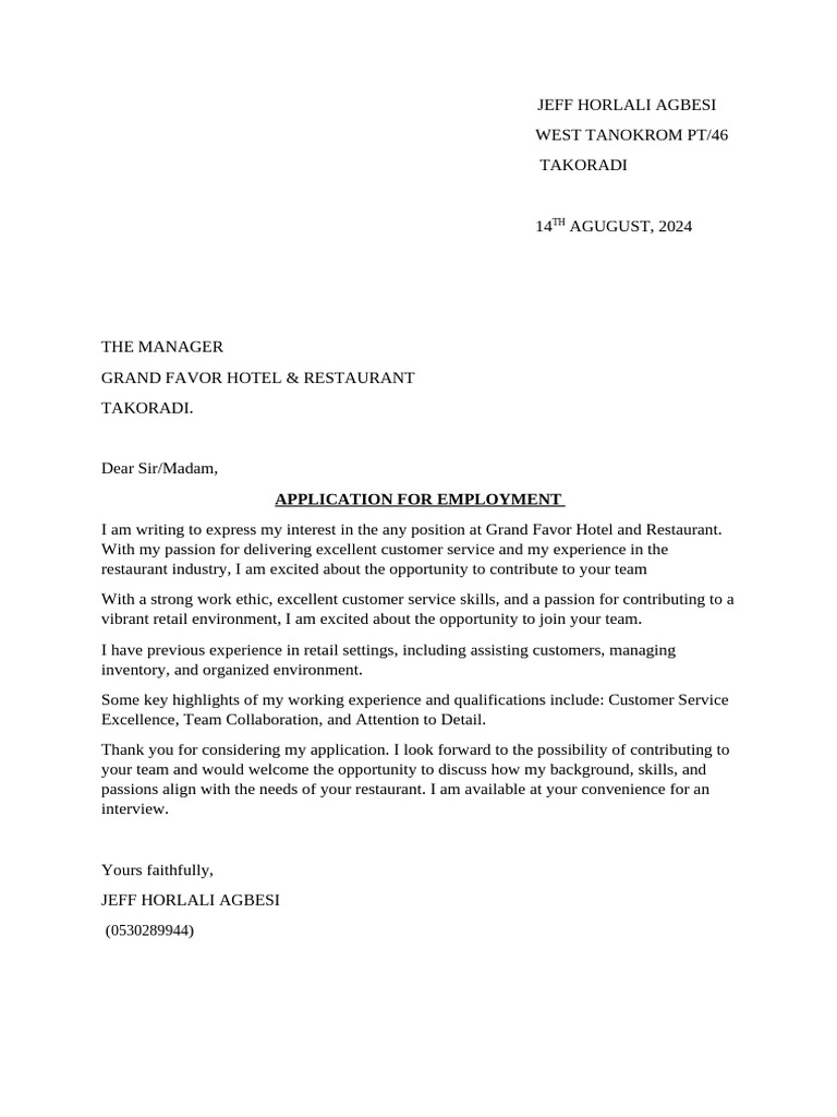 Afia Boatemaa Application Letter | PDF