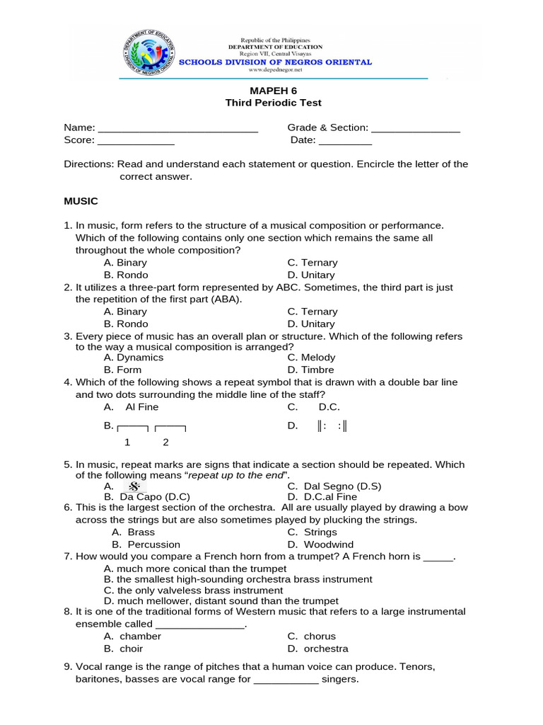 Done QA - Q3 - MAPEH6 - Summative-Test | PDF Done QA - Q3 - MAPEH6 - Summative-Test | PDF