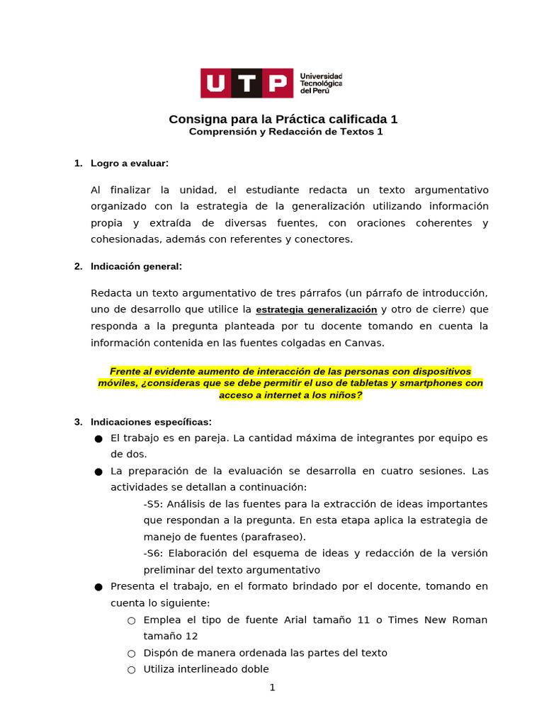 Esquema de Redacción Pc1consigna - 22c2a | PDF