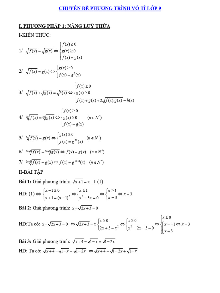 Cach Giai Phuong Trinh Vo Ti Lop 9 | PDF Cach Giai Phuong Trinh Vo Ti Lop 9 | PDF