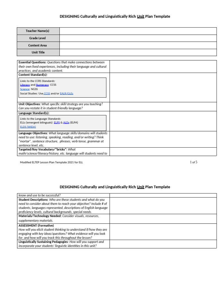 CLR Unit Plan Template 2022 | PDF