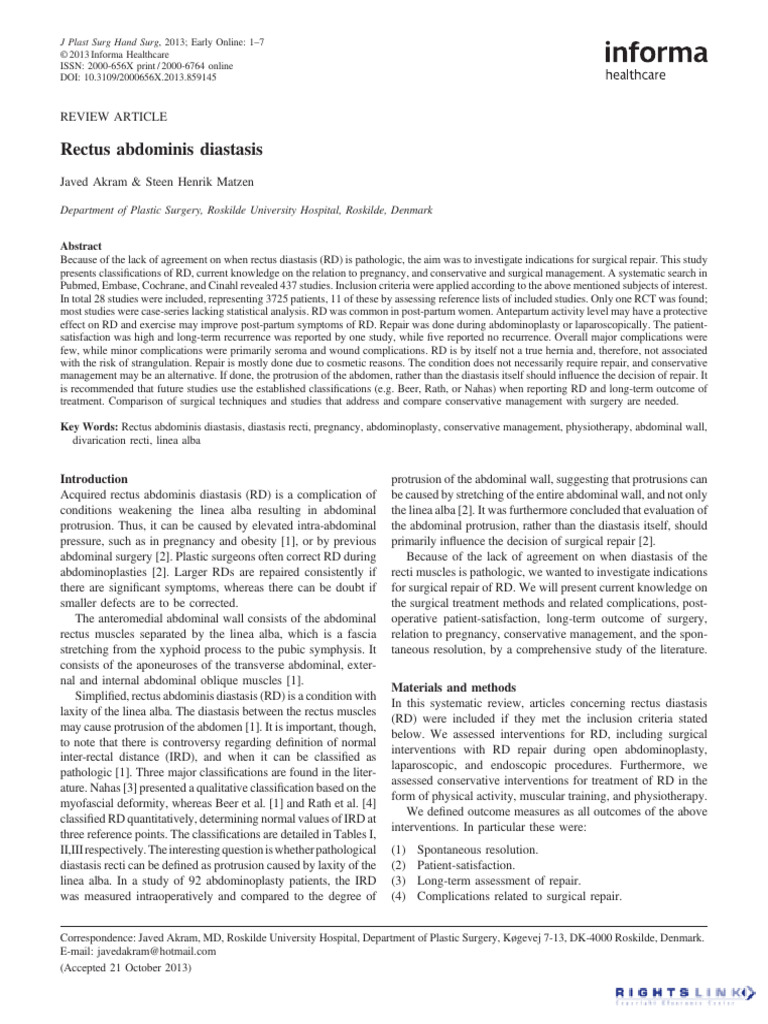 Rectus Abdominis Diastasis | PDF