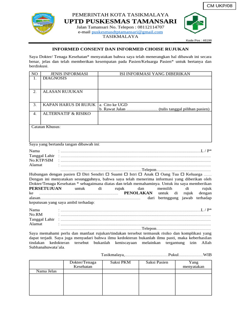 CM Ukp 08 Informed Consent Dan Informed Choise Rujukan Oktober 2023 | PDF