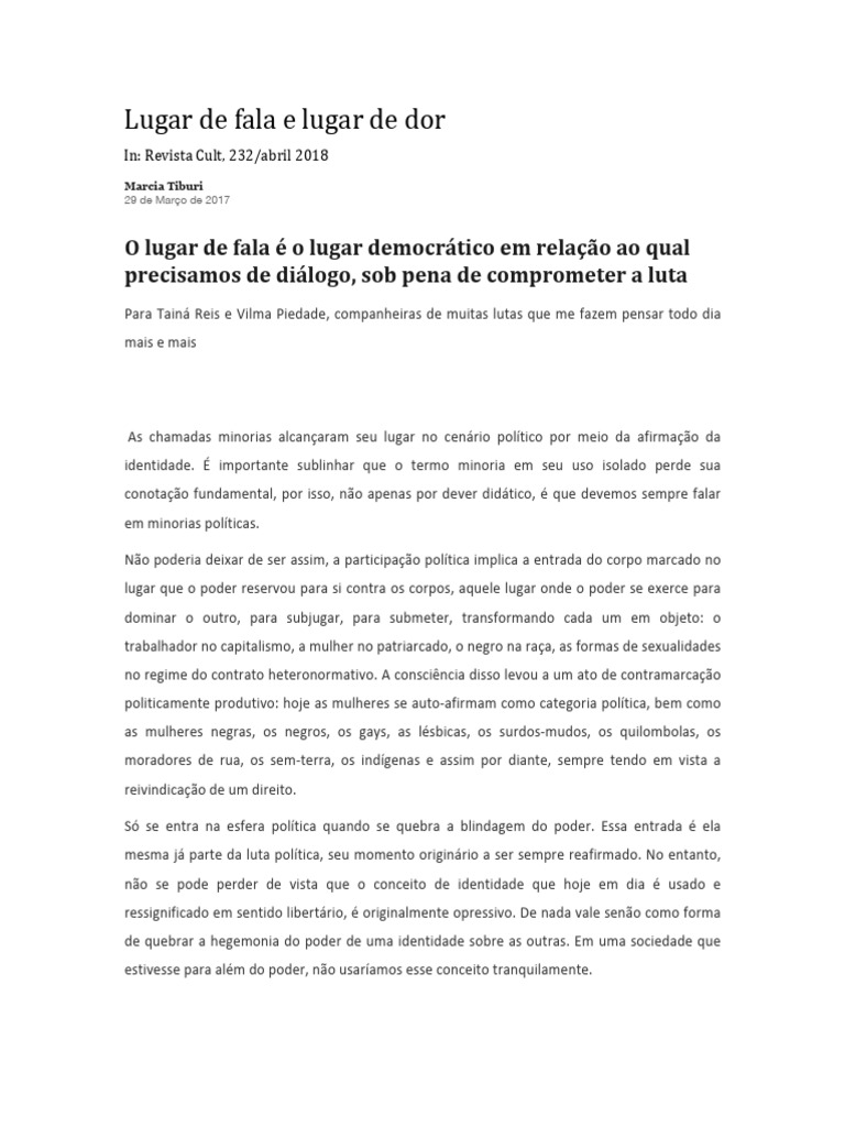 Lugar de Fala e Lugar de Dor | PDF
