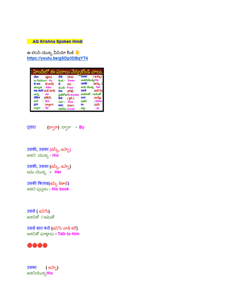 Learn Hindi Basic Words and Sentences 20.08 1531 | PDF