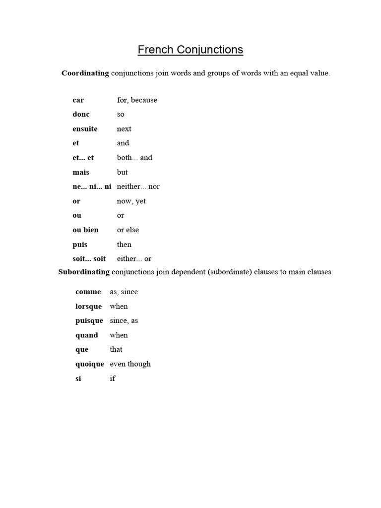 French Conjunctions | PDF