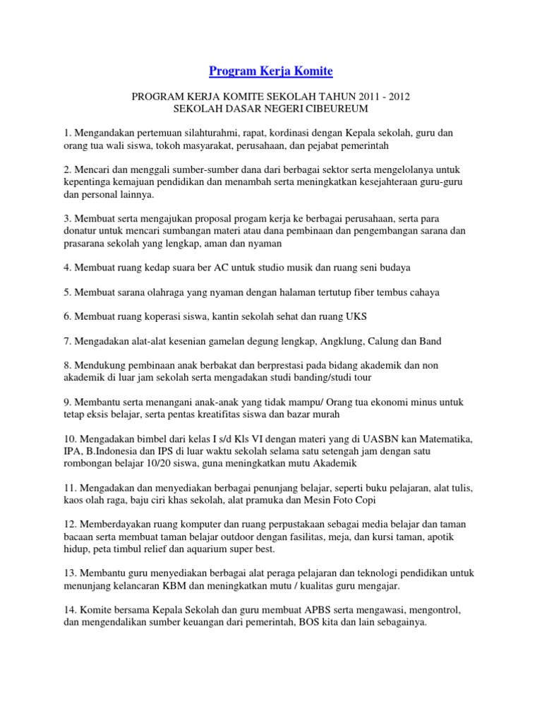 Program Kerja Komite Sekolah SDN Cibeureum | PDF