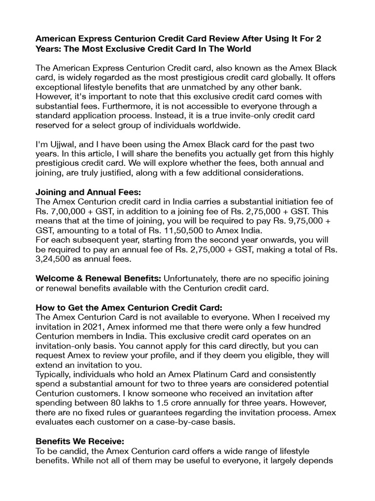 American Express Centurion Credit Card Review | PDF