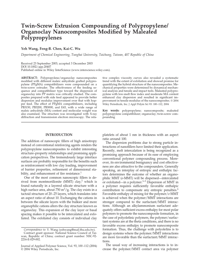 Twin-Screw Extrusion Compounding of Polypropylene | PDF