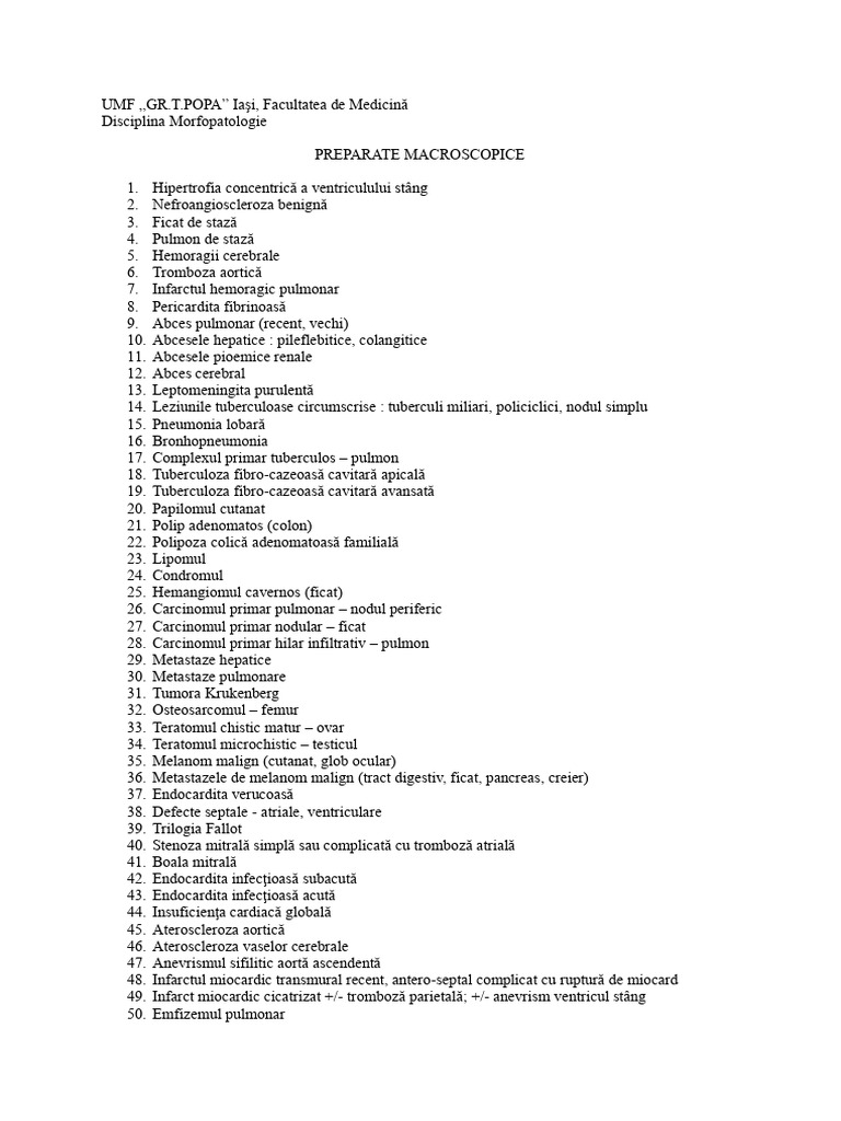 Lista Subiecte Morfopat | PDF