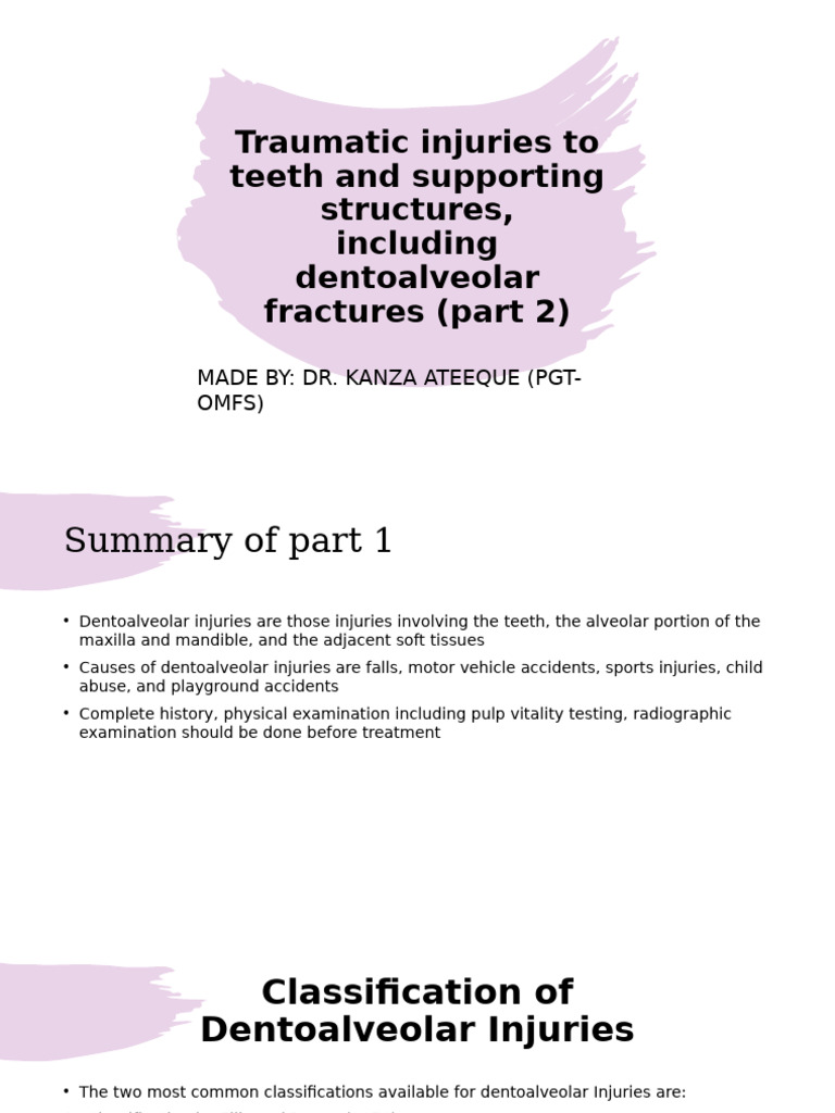 Traumatic Injuries To Teeth and Supporting Structures | PDF