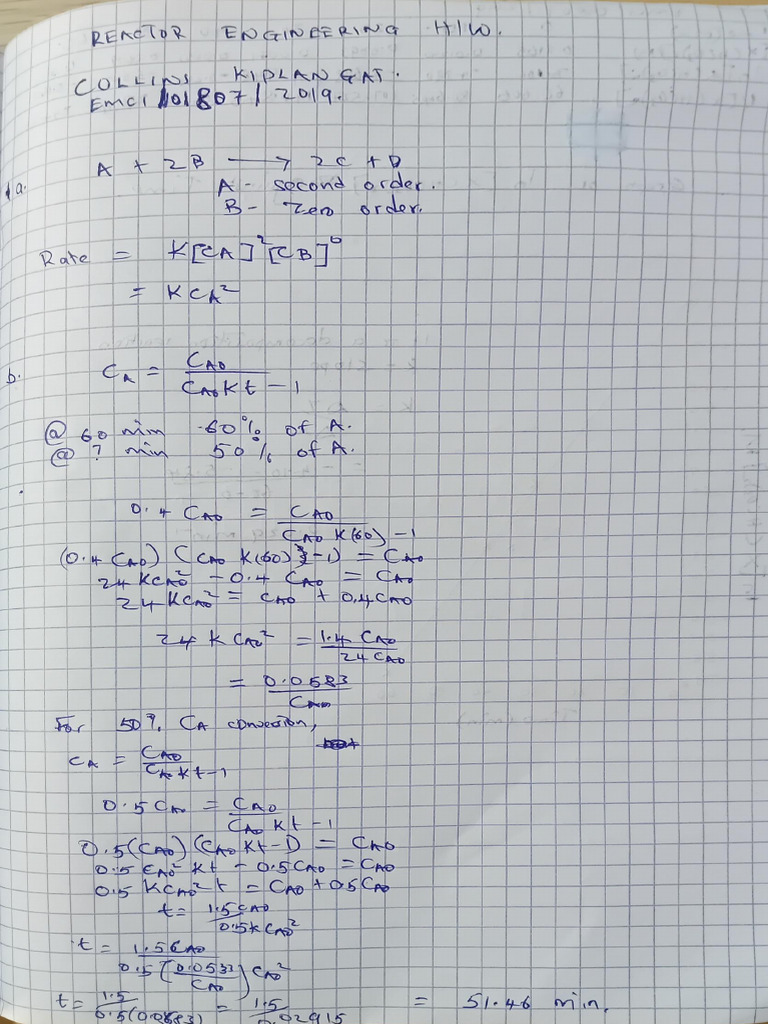 Reactor Engineering Homework | PDF