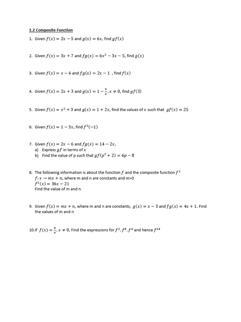 Chapter 1.2 Composite Function Exercise | PDF