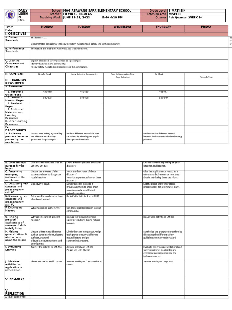 DLL Mapeh Q4 Week 9 | PDF | Learning | Cognitive Science