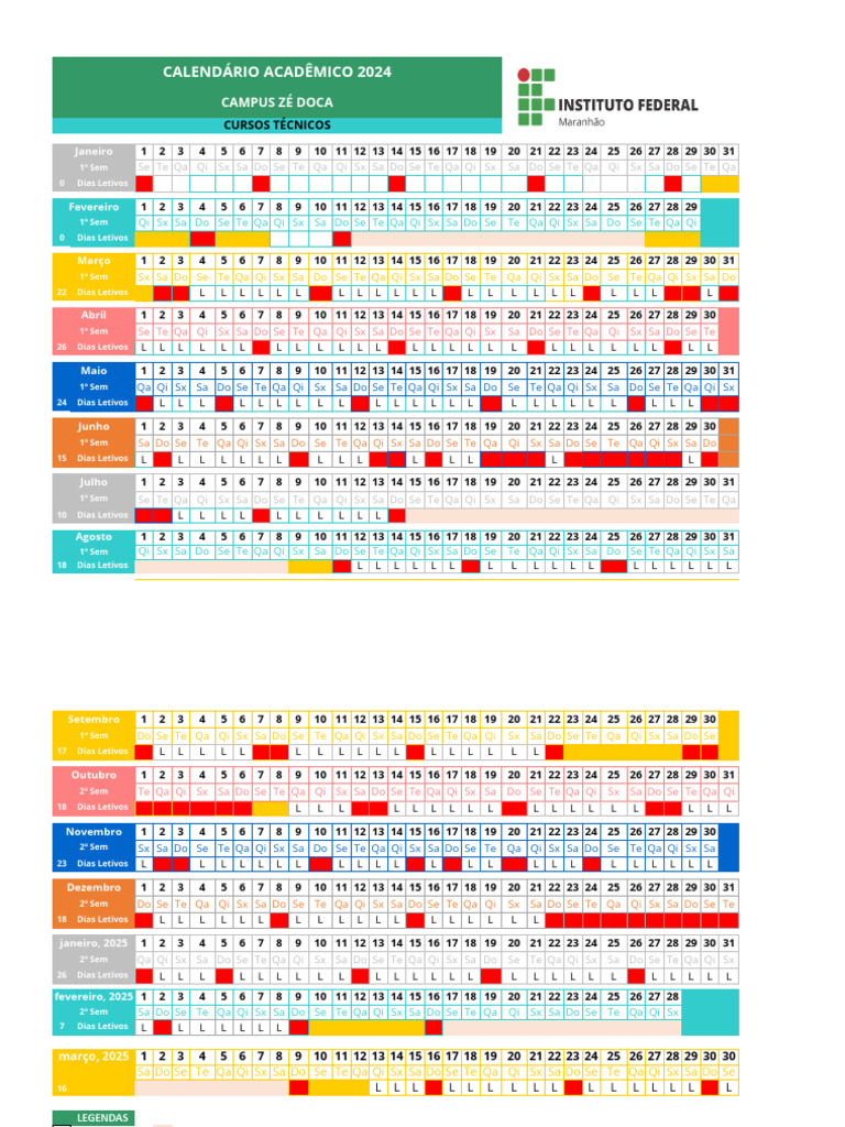 Zé Doca - Cursos Técnicos - Calendário 2024.xlsx - Planilhas Google | PDF