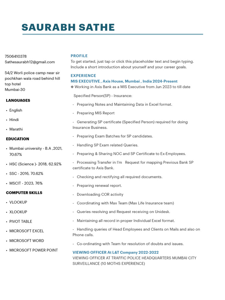 Saurabh Sathe CV | PDF