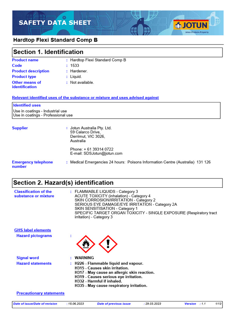 SDS 1533 Hardtop Flexi Standard Comp B Euk AU | PDF