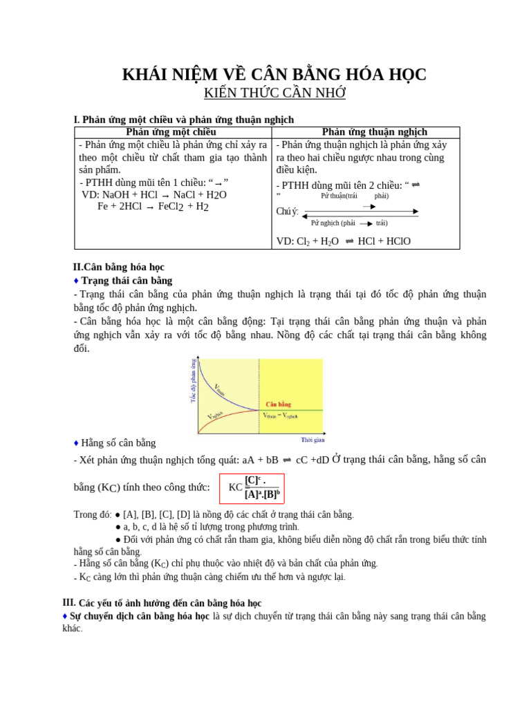 Cân bằng hóa học PCl5 ⇌ PCl3 + Cl2 và các yếu tố tác động đến sự chuyển dịch cân bằng