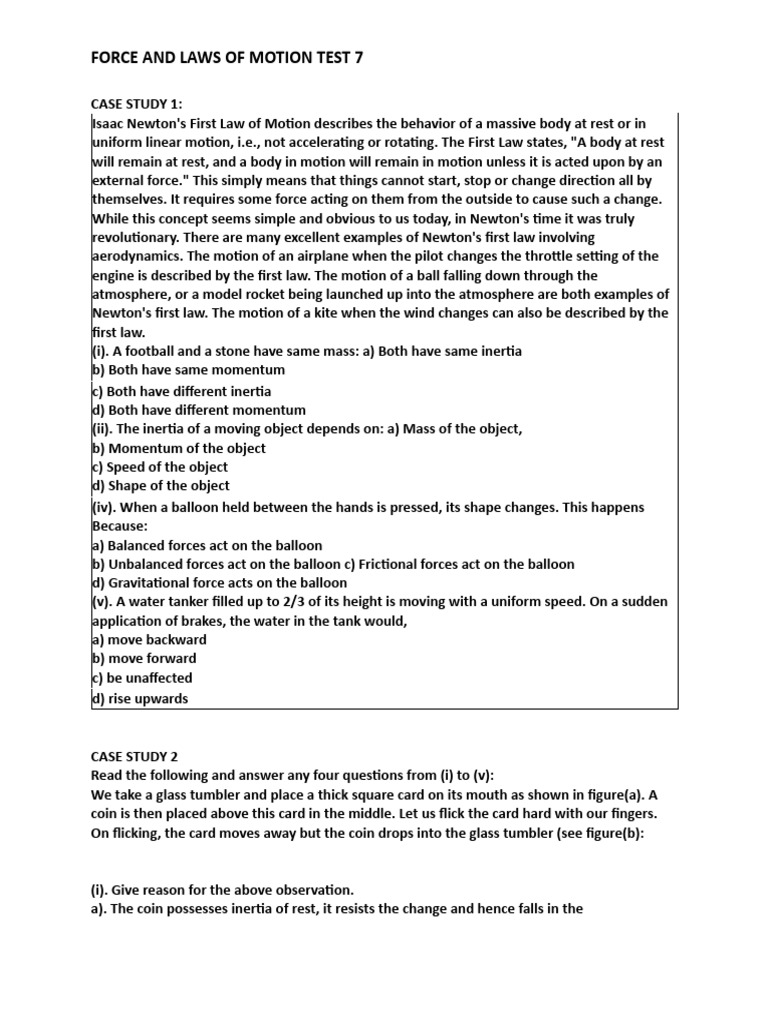 Force and Laws of Motion Test 7 | PDF