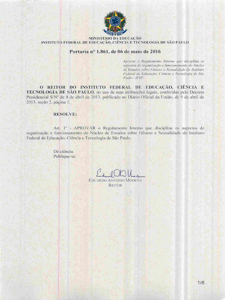 MAI - Port - 1861 - Regulamento Interno - Ncleo de Estudos Sobre Gnero e Sexualidade - PRX - GAB ...