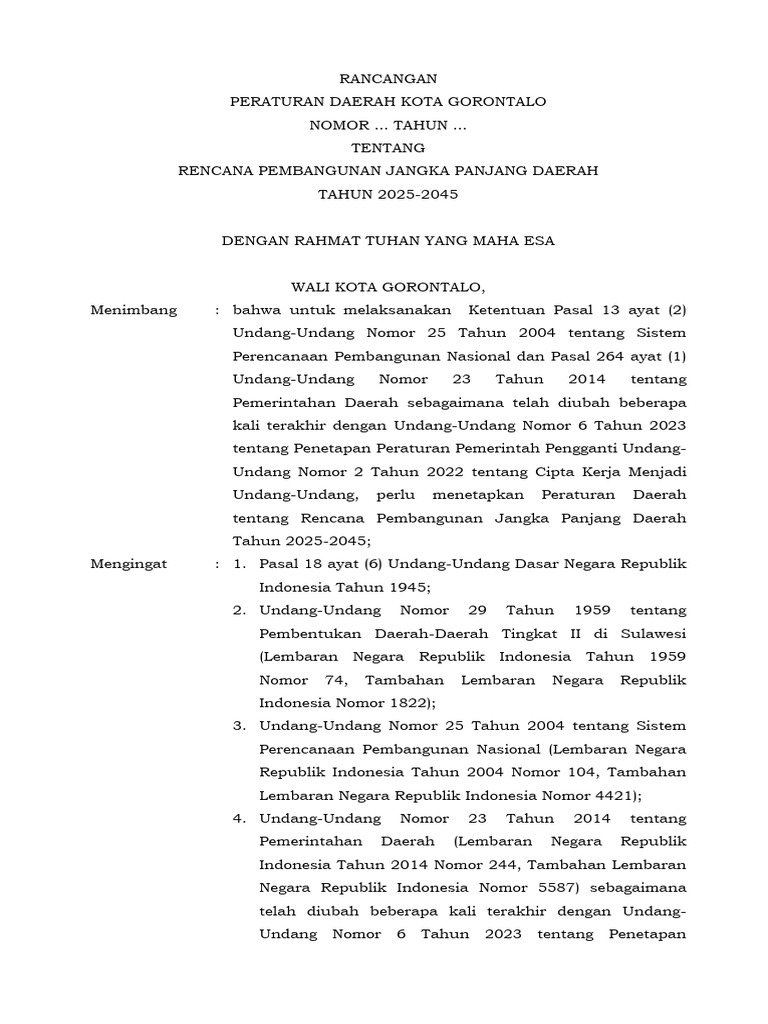 Raperda RPJPD 2025-2045 Kota Gorontalo | PDF
