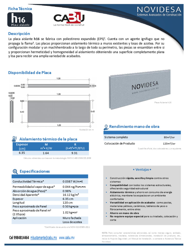 FICHA TÉCNICA h16 NOVIDESA-CABU | PDF