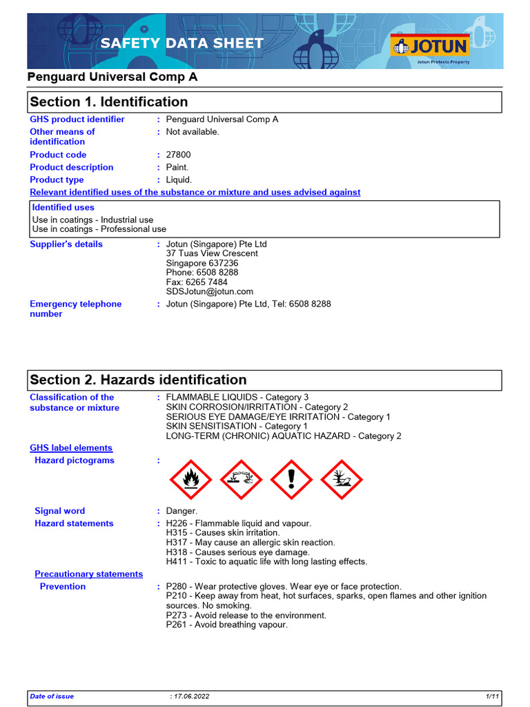 SDS 27800 Penguard Universal Comp A Euk SG | PDF