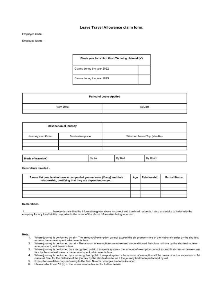 Lta Claim Form | PDF