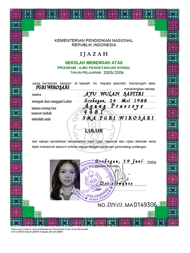Ijazah Ayu Wulandari | PDF