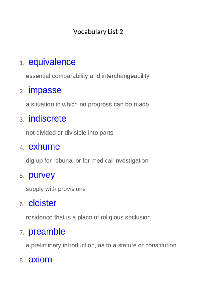 Vocabulary List | PDF