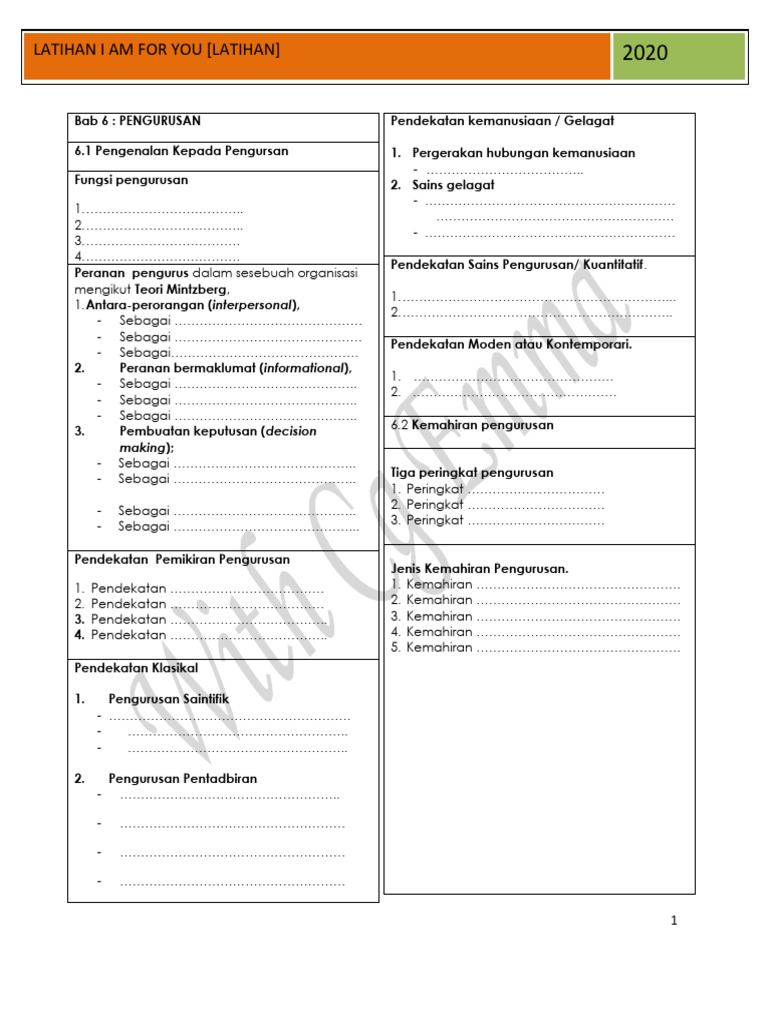 Latih Modul Ilu Fakta Khusus Sem 2 2020 Bab 6 Pengurusan | PDF