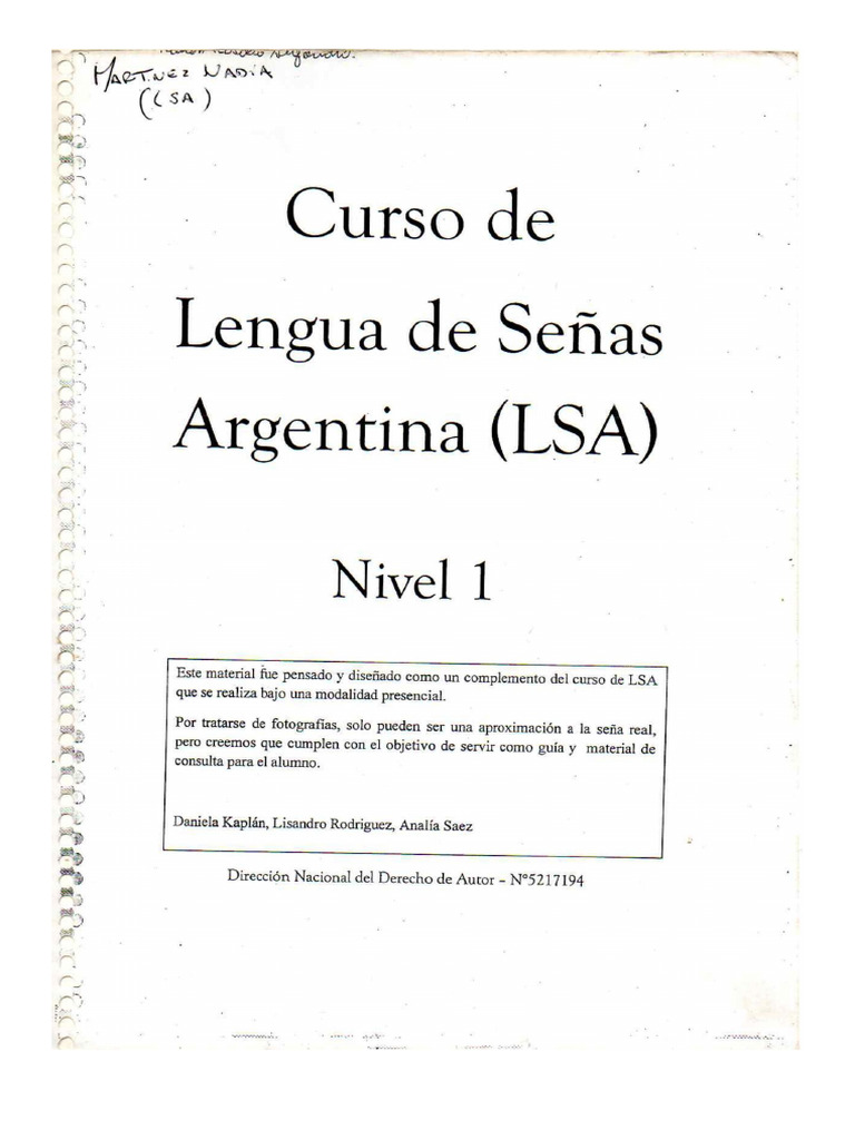 Curso de Lengua de Señas Argentinas LSA Nivel 1 OK | PDF