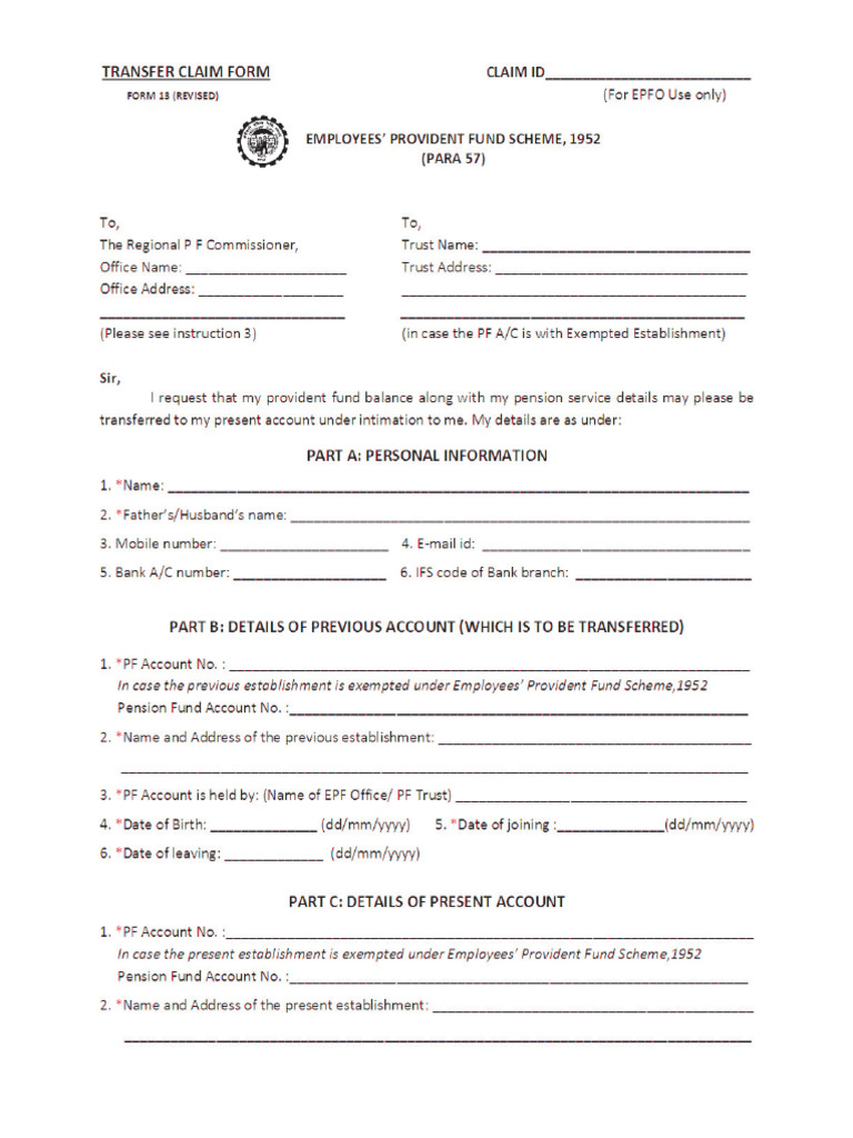 PF Transfer Form | PDF
