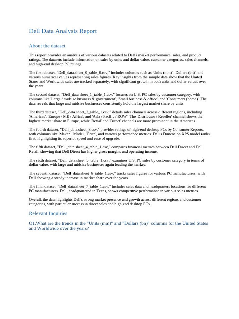 Dell Data Analysis Report | PDF