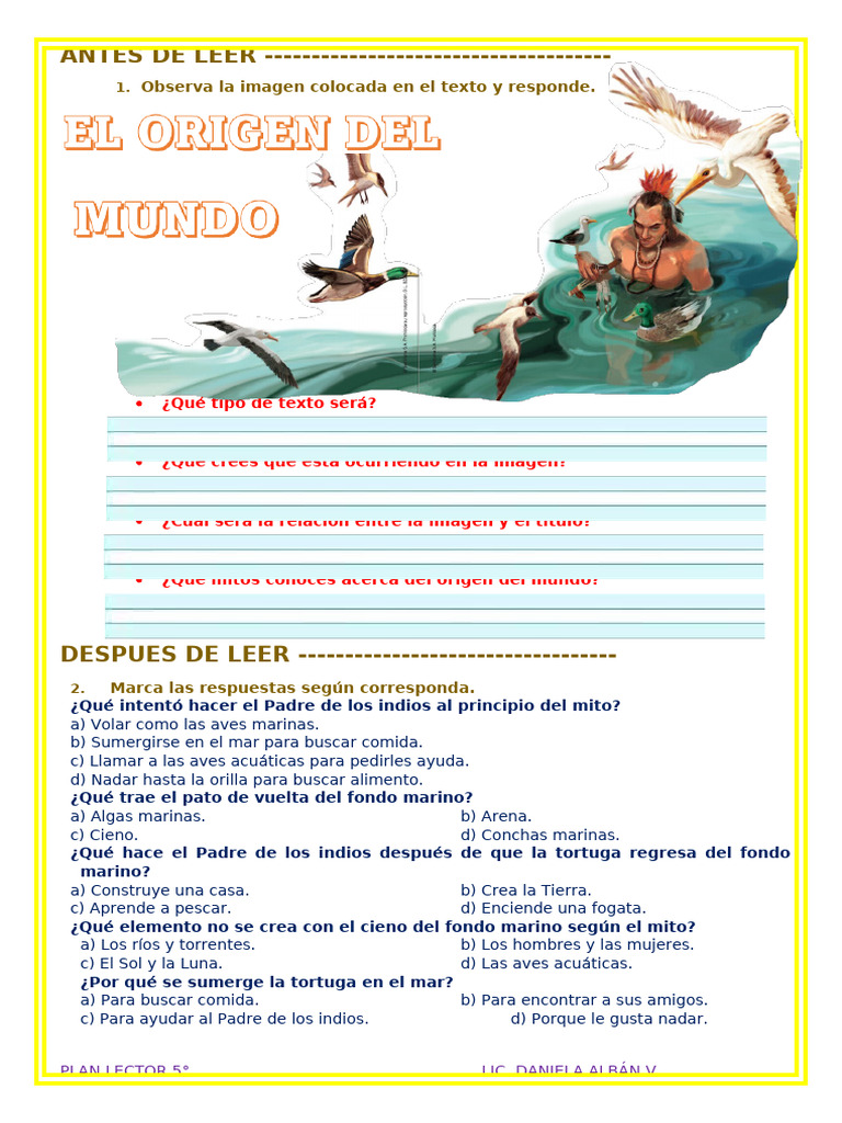 U3 Ficha D4 Plan Lector El Origen Del Mundo | PDF