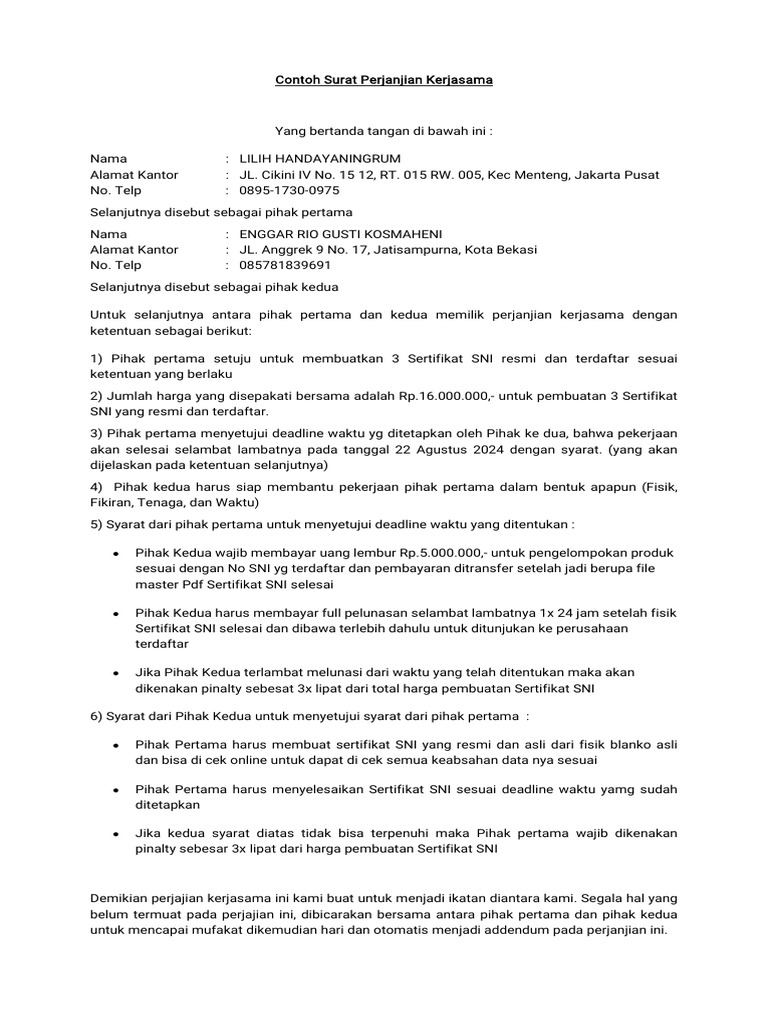 Surat Perjanjian SF-SNI | PDF