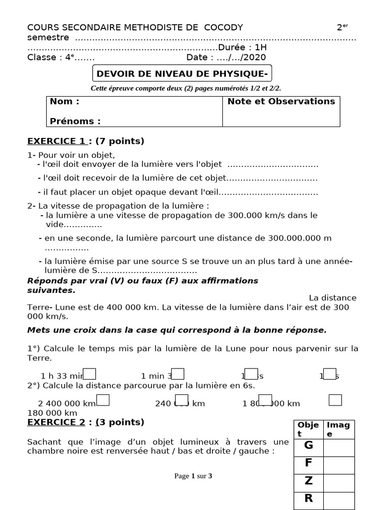 Devoir de Niveau 4e-2e Semestre | PDF