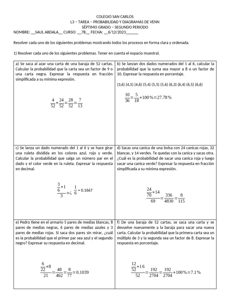 L3 - Tarea - Probabilidad | PDF | Probabilidad | Aritmética