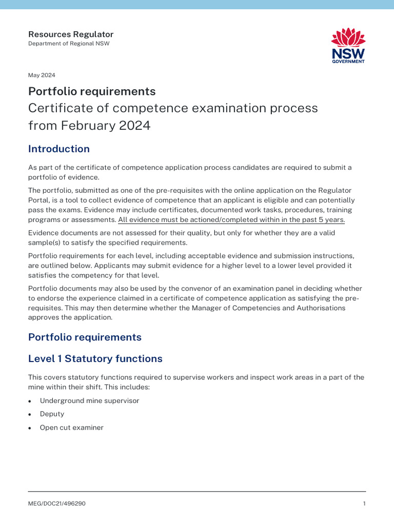 Portfolio Requirements From 2024 Certificate of Competence Exam Processes | PDF