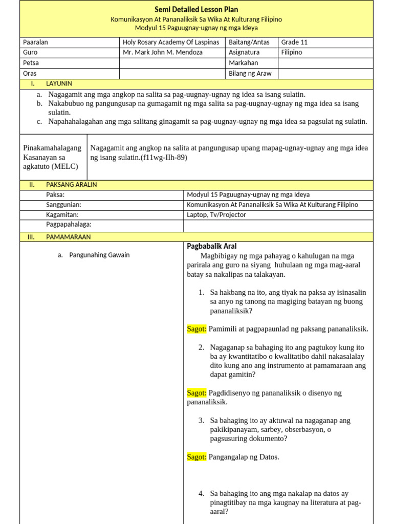Semi Detailed Lesson Plan | PDF