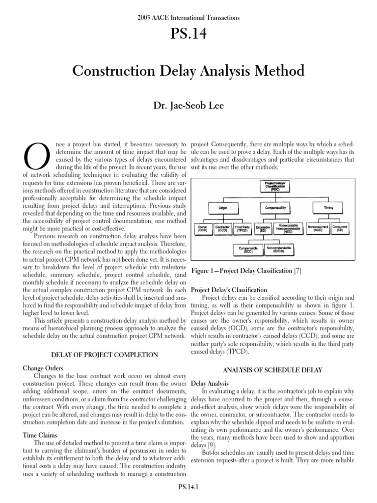 1 Construction Delay Analysis Method (DR - Jae-Secob Lee) 2003 | PDF