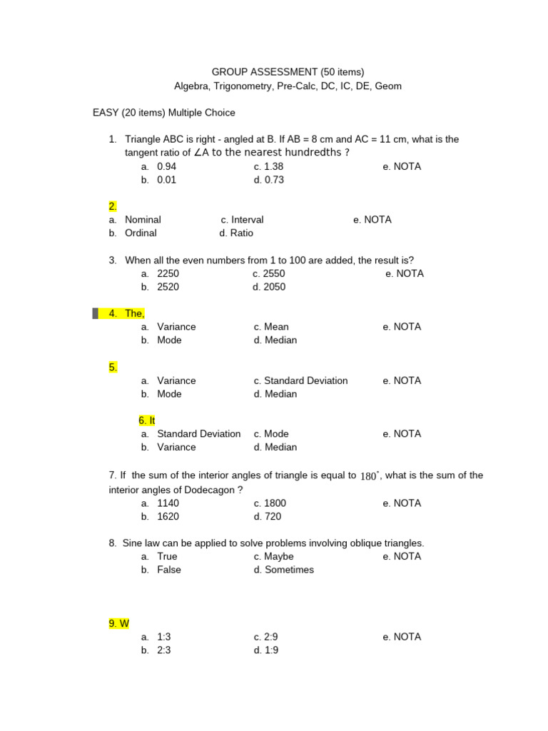GROUP ASSESSMENT (50 Items) | PDF